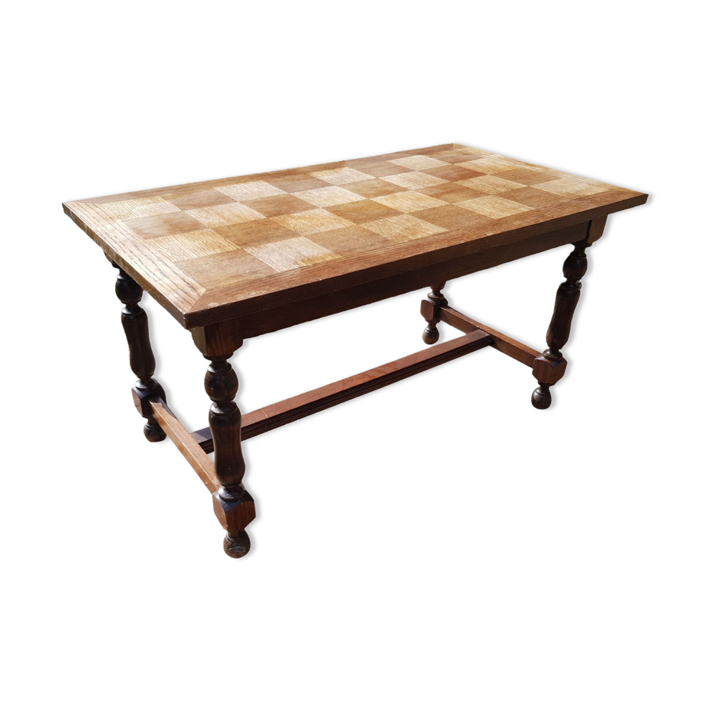 Table bois vintage à motif damier | Selency
