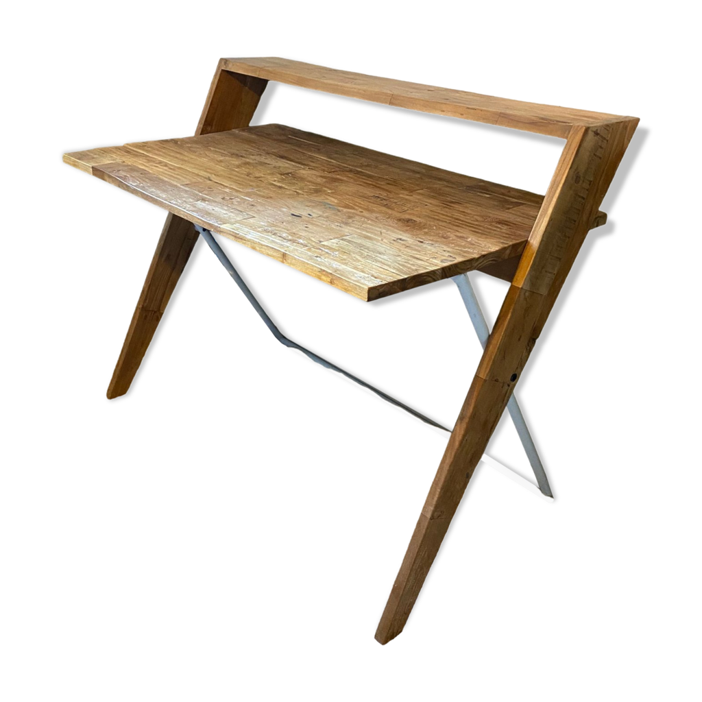 Bureau design bois recyclé et métal blanc | Selency