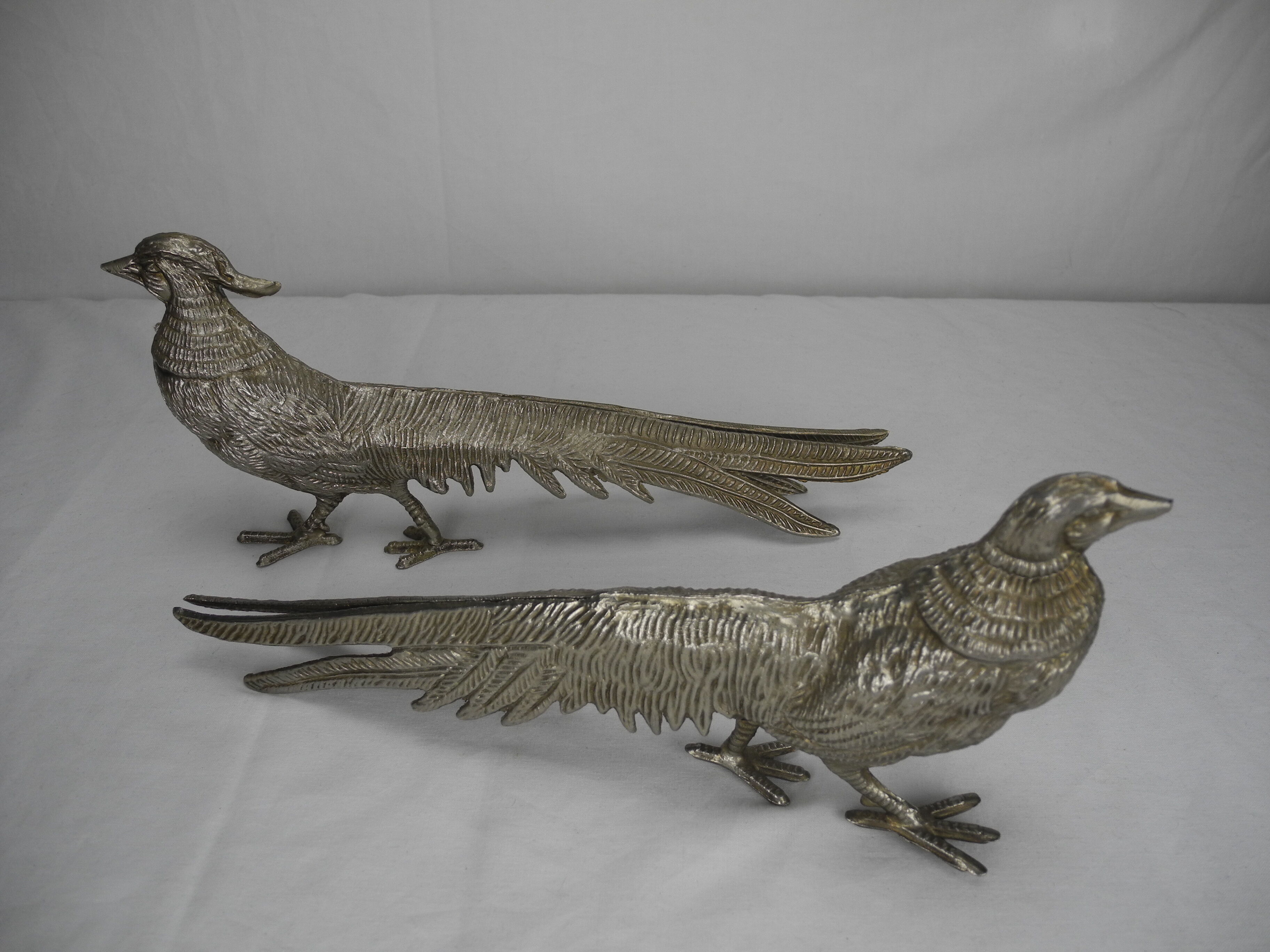Couple faisans métal argenté déco vintage | Selency