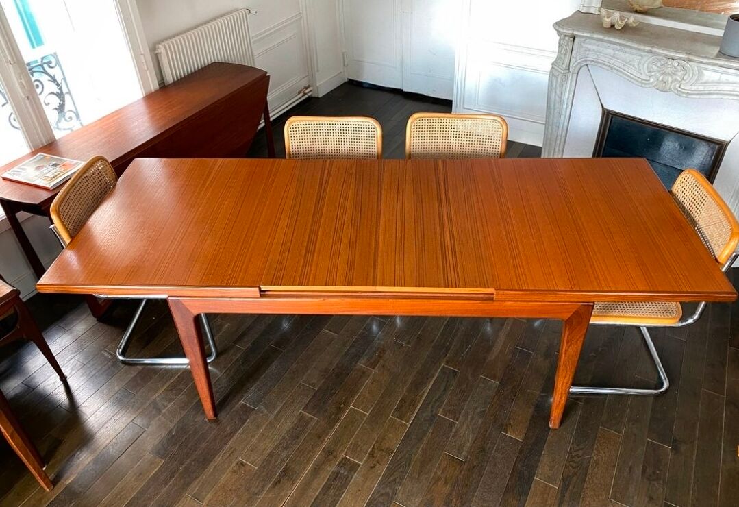 Table en teck vintage extensible 4 à 10 personnes - attribué à Niels B | Selency