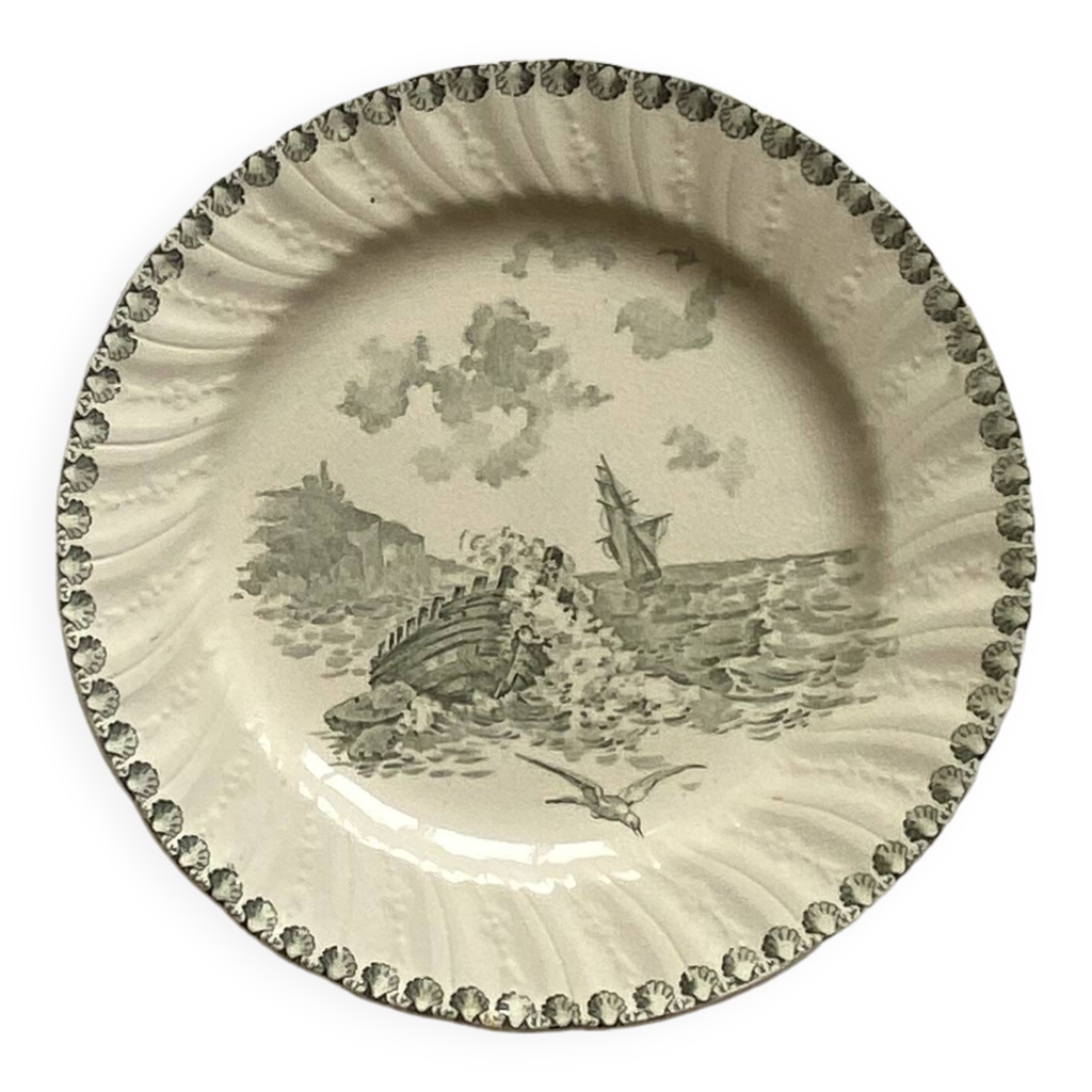 Assiette plate en terre de fer Gien modèle Océan | Selency