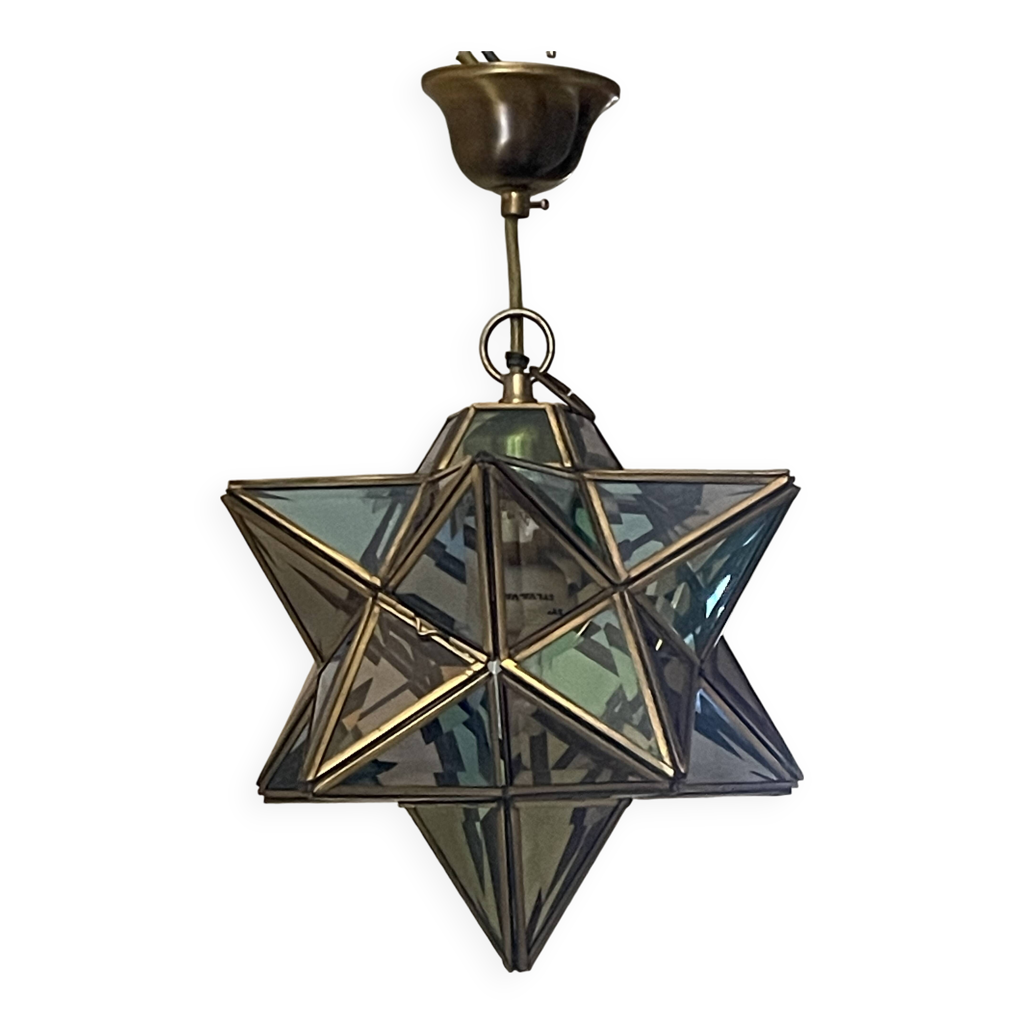 Lustre Nordique géométique étoile verre bisauté teinté et laiton 25 à ...
