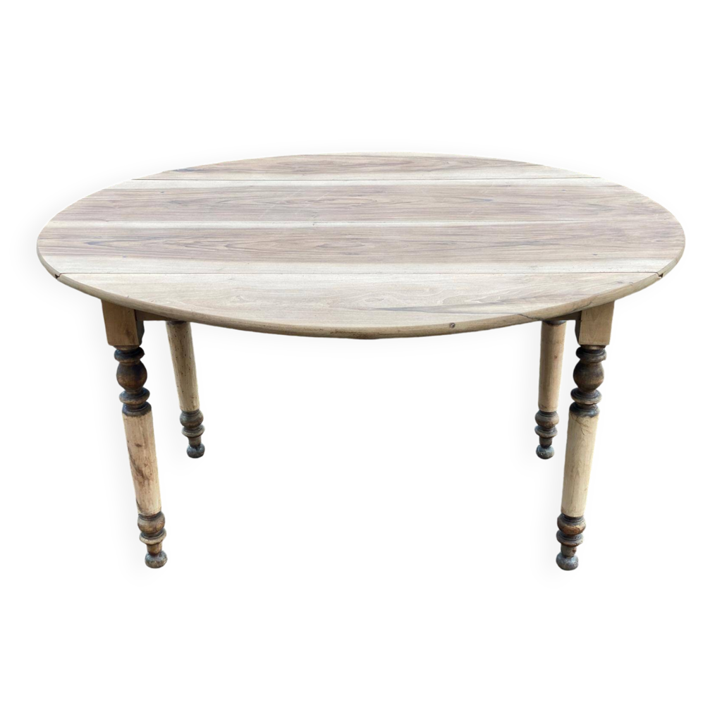 Table ronde ovale à rabats ou volets rénovée en bois massif brut | Selency