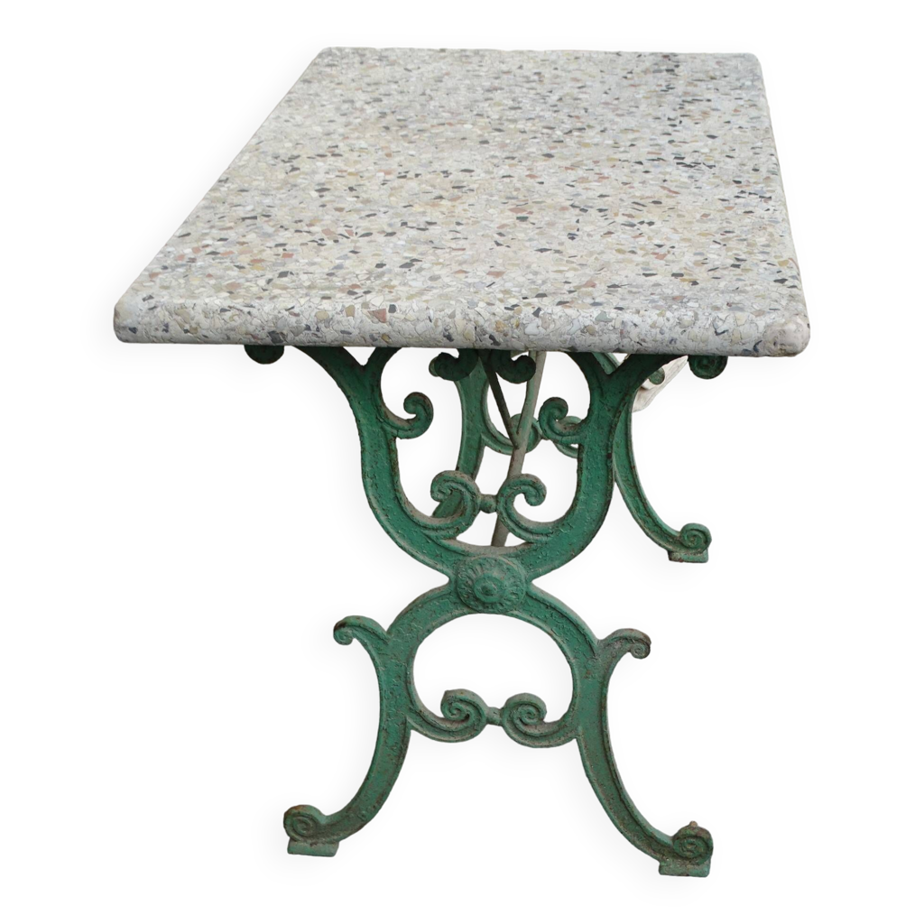 Table de Jardin en Fonte Peinte dessus en Granito fin XIX ème | Selency