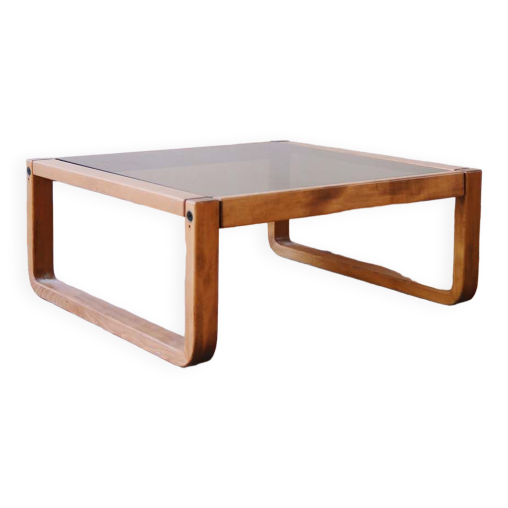 Table basse carré bois et verre fumé | Selency