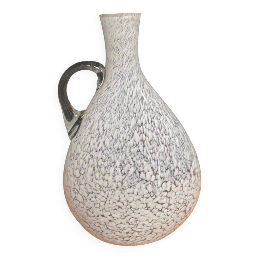 Vase pichet en forme de gourde 1940 moucheté gris sur fond blanc | Selency