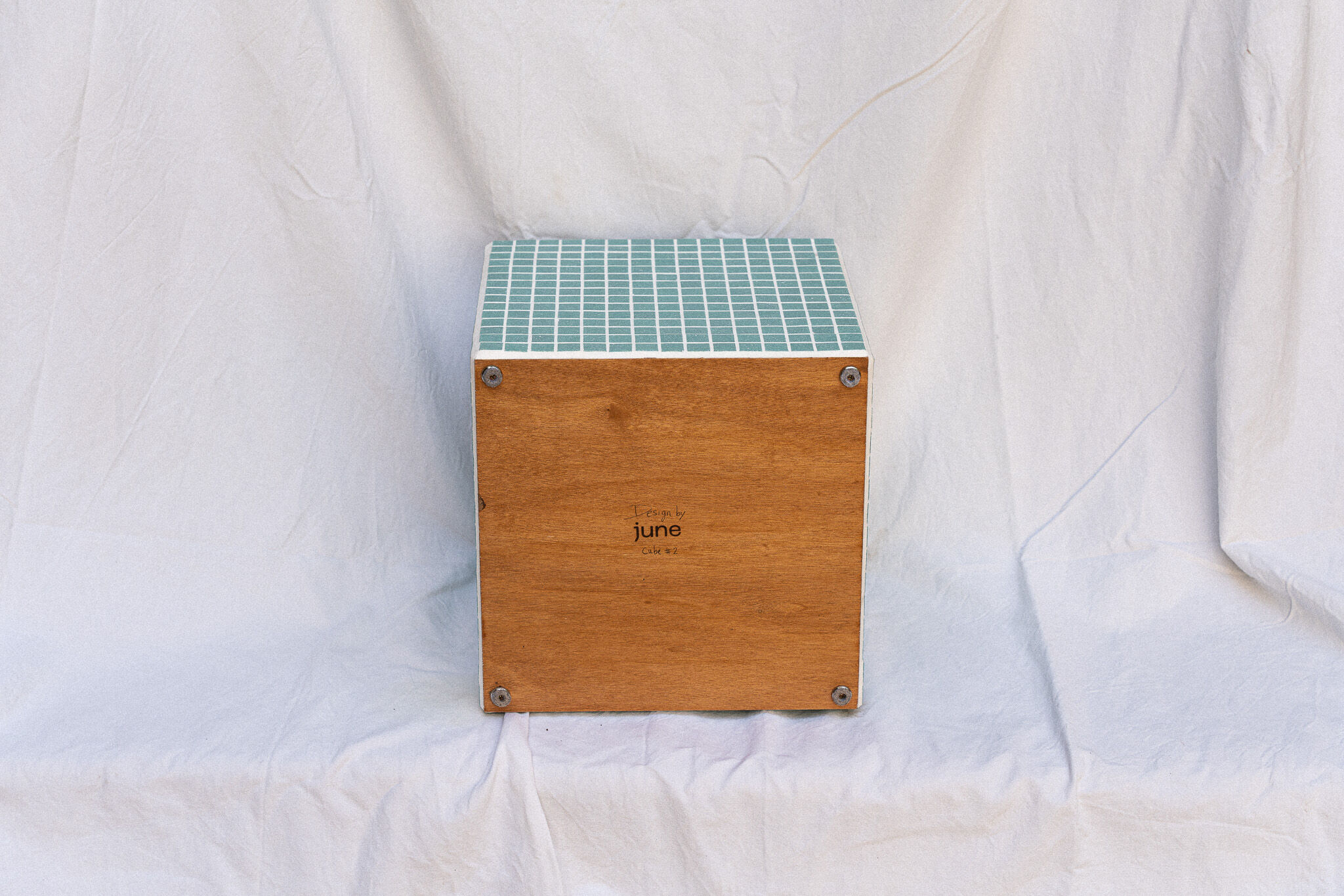 Cube bleu céladon table d'appoint 33x33 cm | Selency