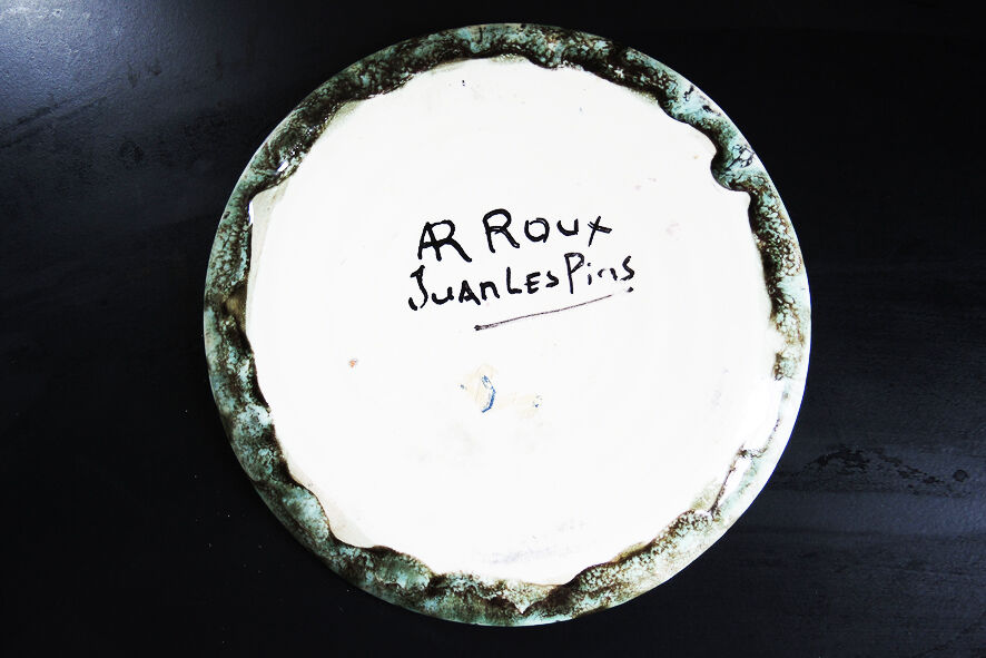 Assiette vintage céramique signée par AR Roux Juan Les Pins | Selency