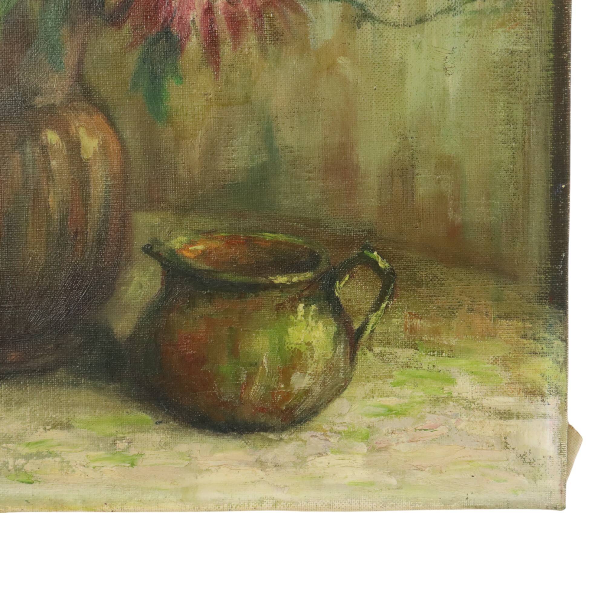 Nature morte de fleurs Dahlias signée M. Vierstraete | Selency