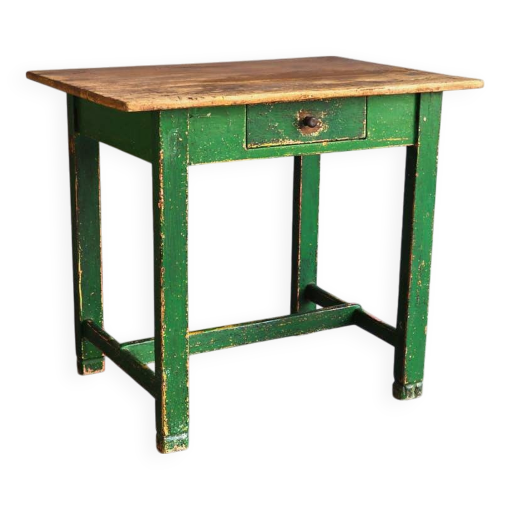 Table verte ancienne en pin massif (vers 1920) | Selency