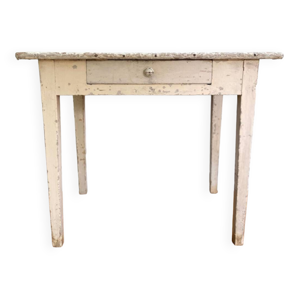 Table de ferme en bois ancien patine blanche | Selency