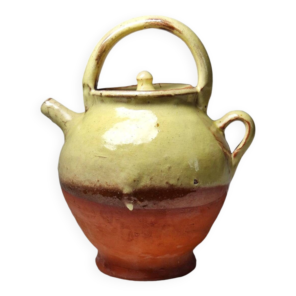 Cruche, chevrette en terre cuite émaillée jaune vintage | Selency