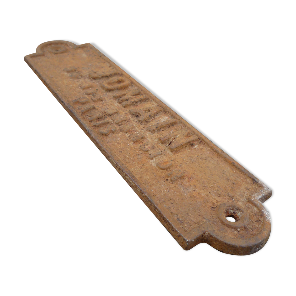 Plaque en fer décorative "jomain" ancienne circa 1930 | Selency