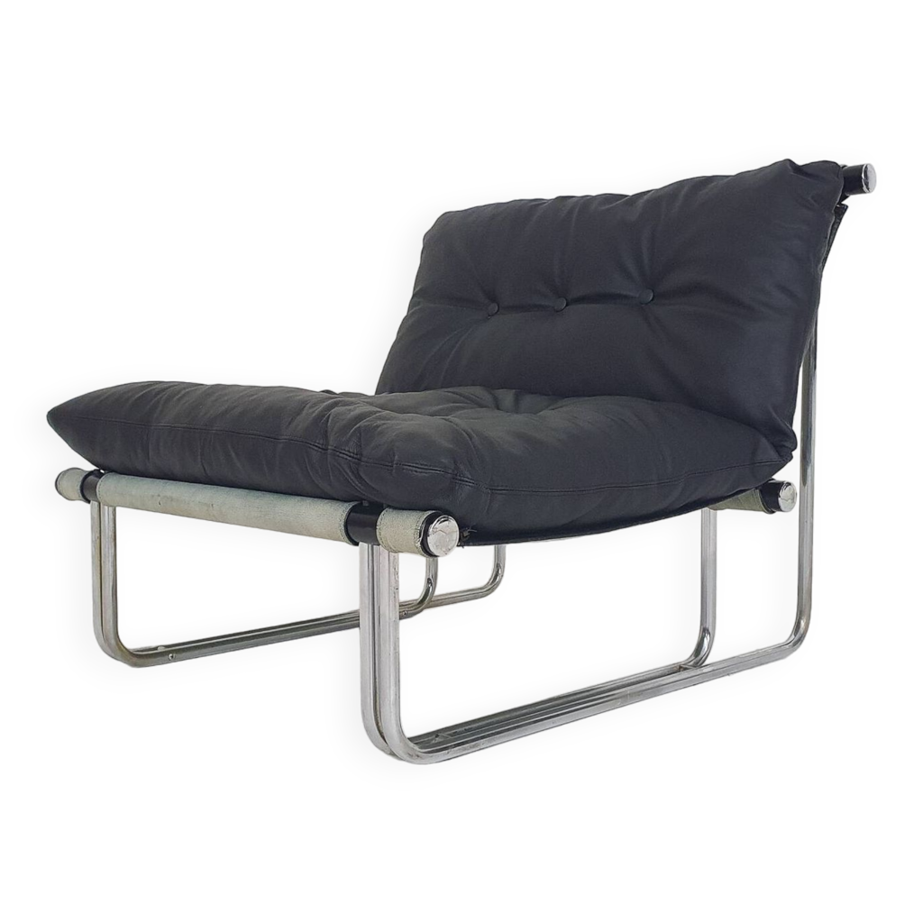 Tubular leather lounge chair, Steiner, France 1970's | Selency