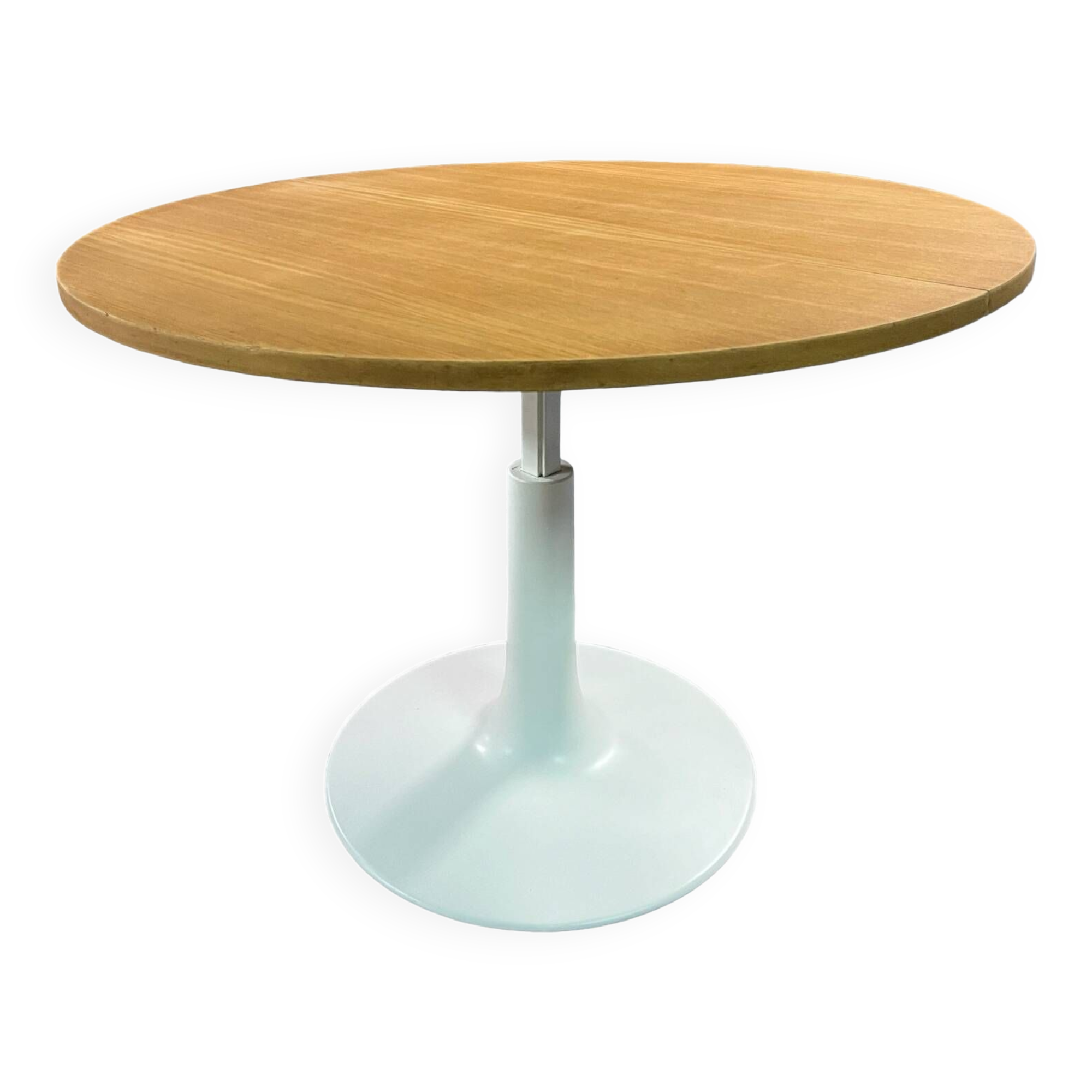 Table ronde à manger JLR pied tulipe plateau bois avec rallonge | Selency