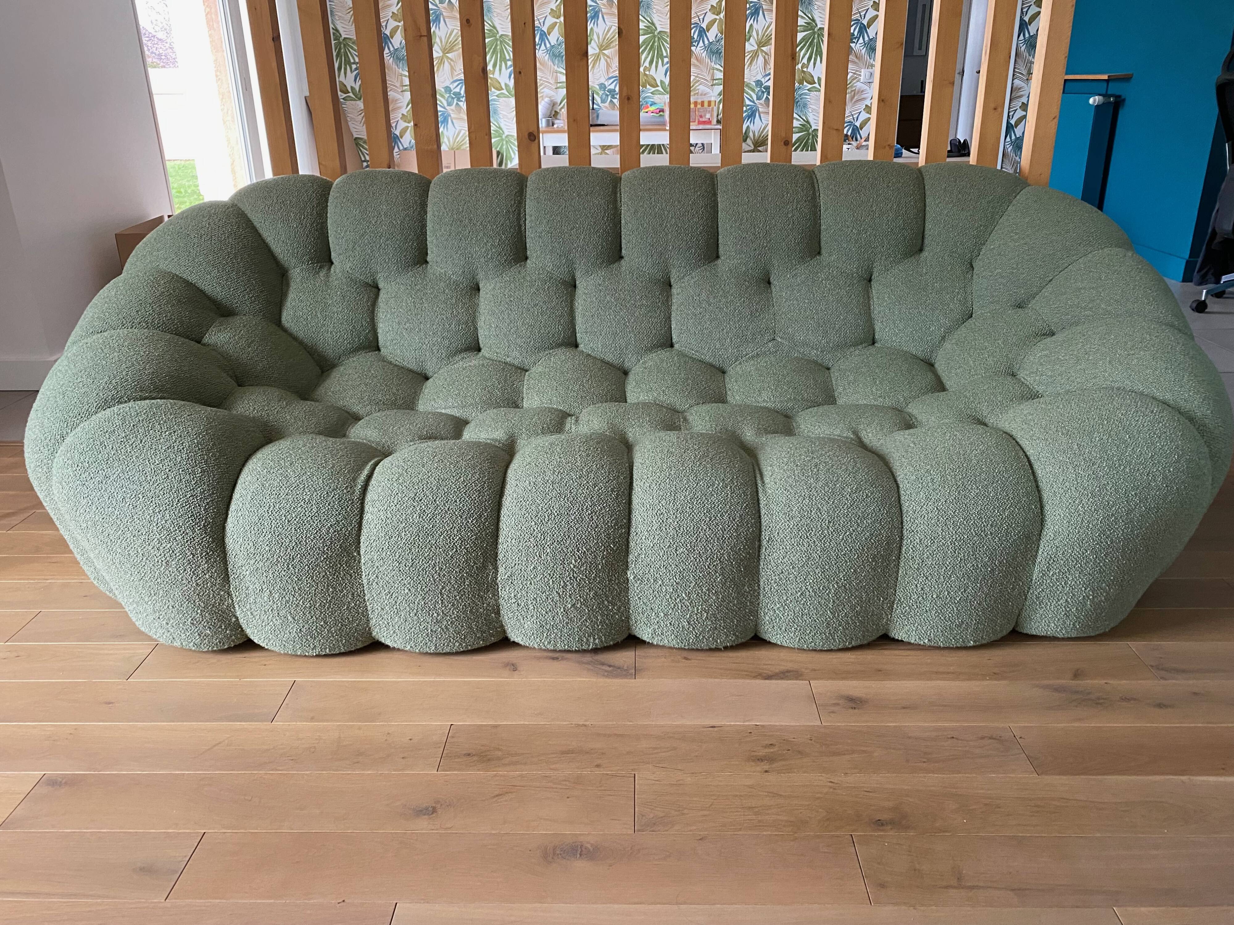 Bubble roche bobois - grand canapé 3 places - tissu orsetto flex vert ...