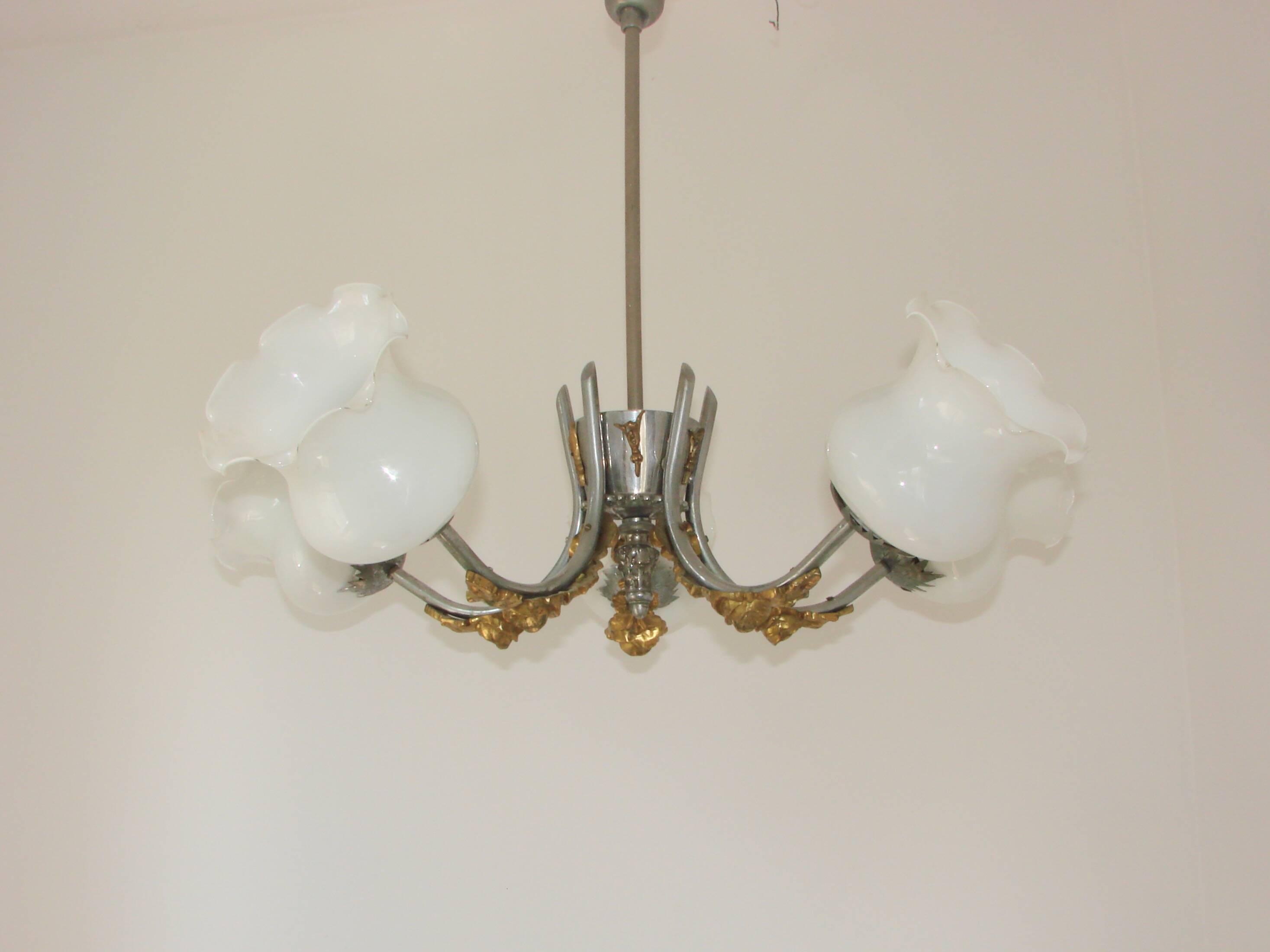 Lustre Art Nouveau vintage, années 1950 – 5 points lumineux | Selency
