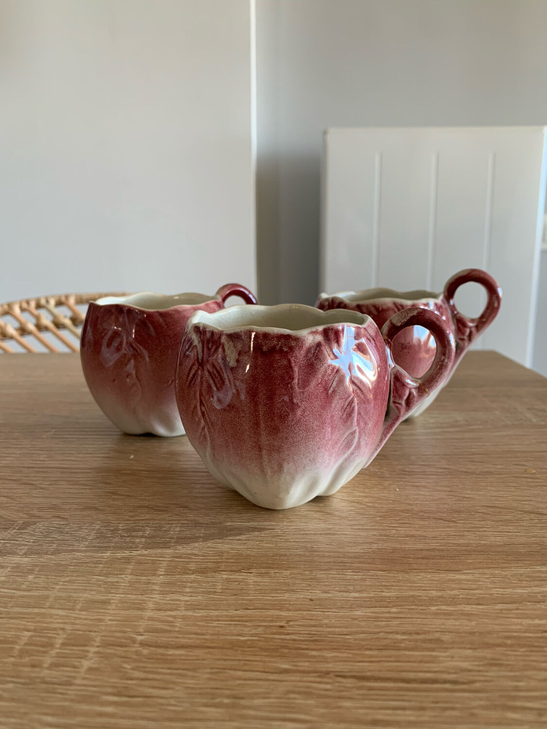 Lot 3 tasse k g luneville france en forme de fleur rose | Selency