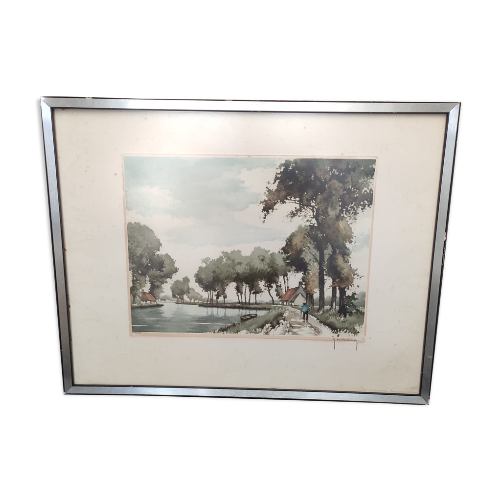 Tableau aquarelle signé Roger Hebbelinck ( 1912-1987 ) artiste aquarelliste belge | Selency