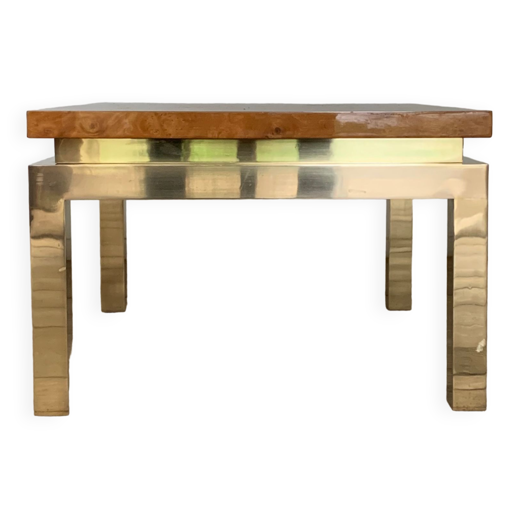 Table basse carrée en laiton massif et orme. | Selency