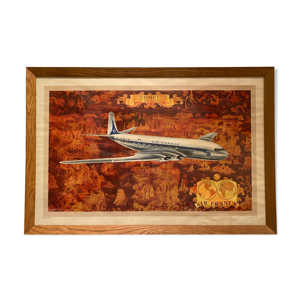 Affiche et cadre originaux de la flotte Air France représentant le ...