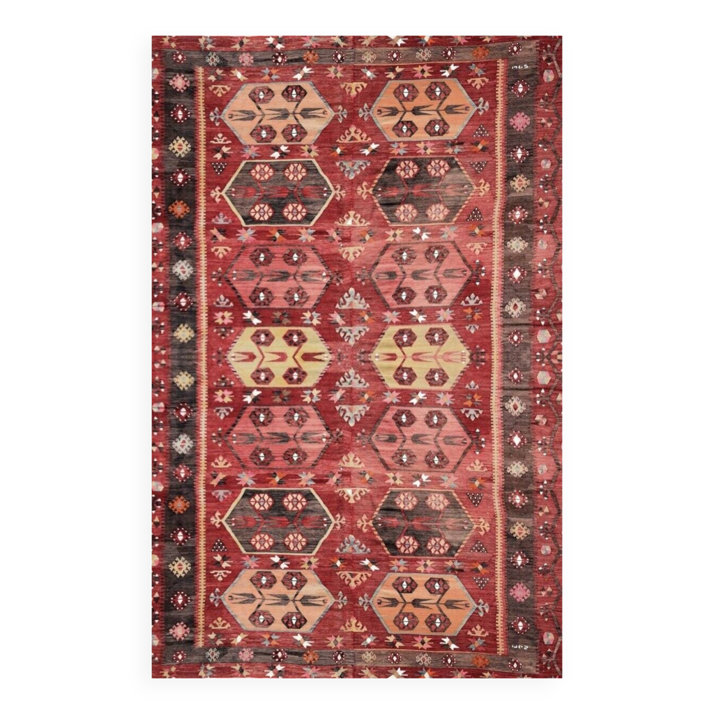 Grand Tapis Kilim Anatolien ARAS - Turc : 3.75 x 1.75 Mètres | Selency