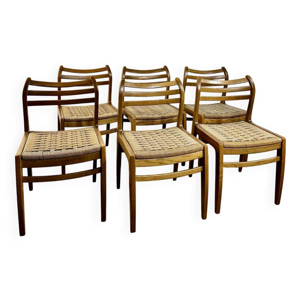 Chaises (série de 6) danoises en teck blond et cordage 1970'S | Selency