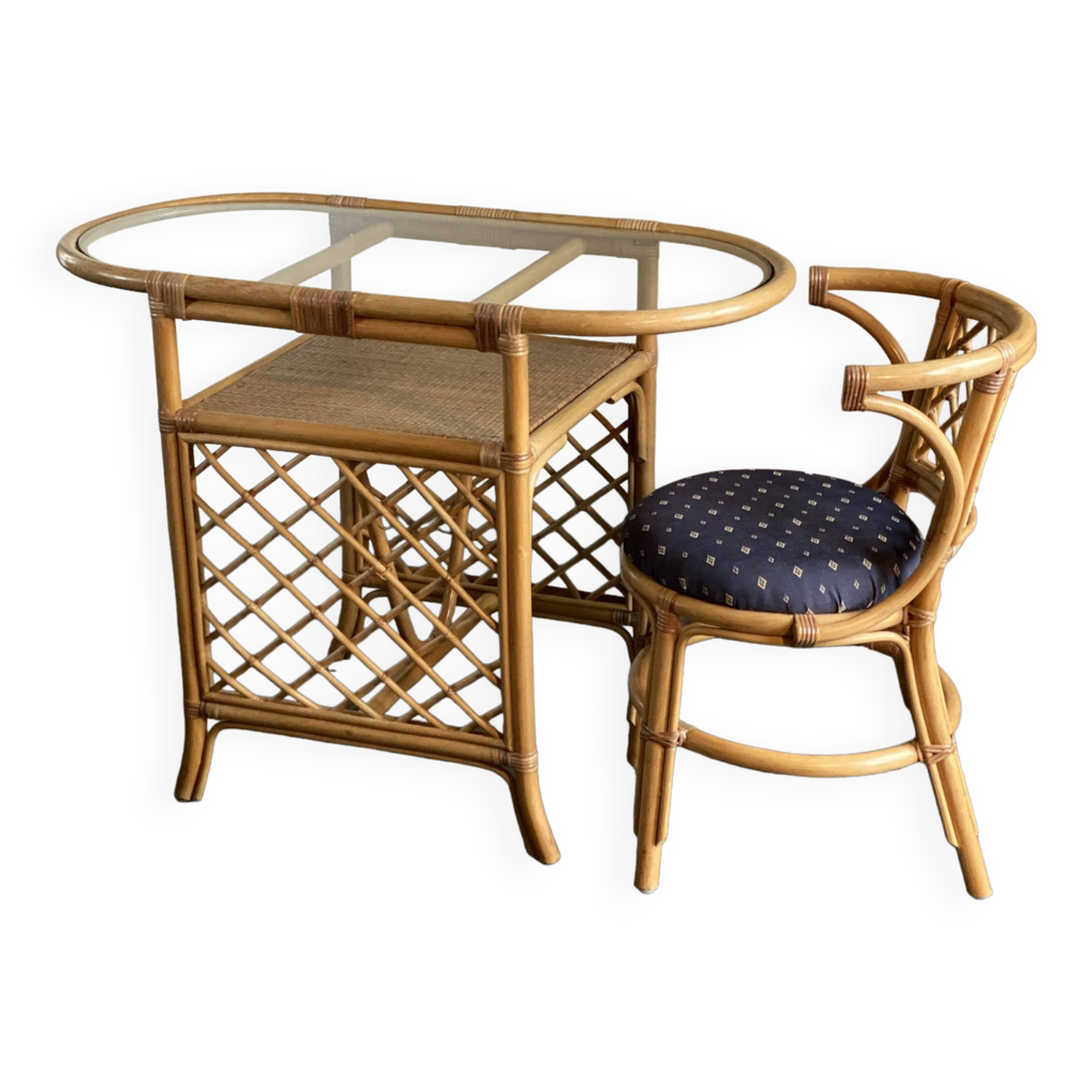 Table console et chaise vintage en bambou | Selency