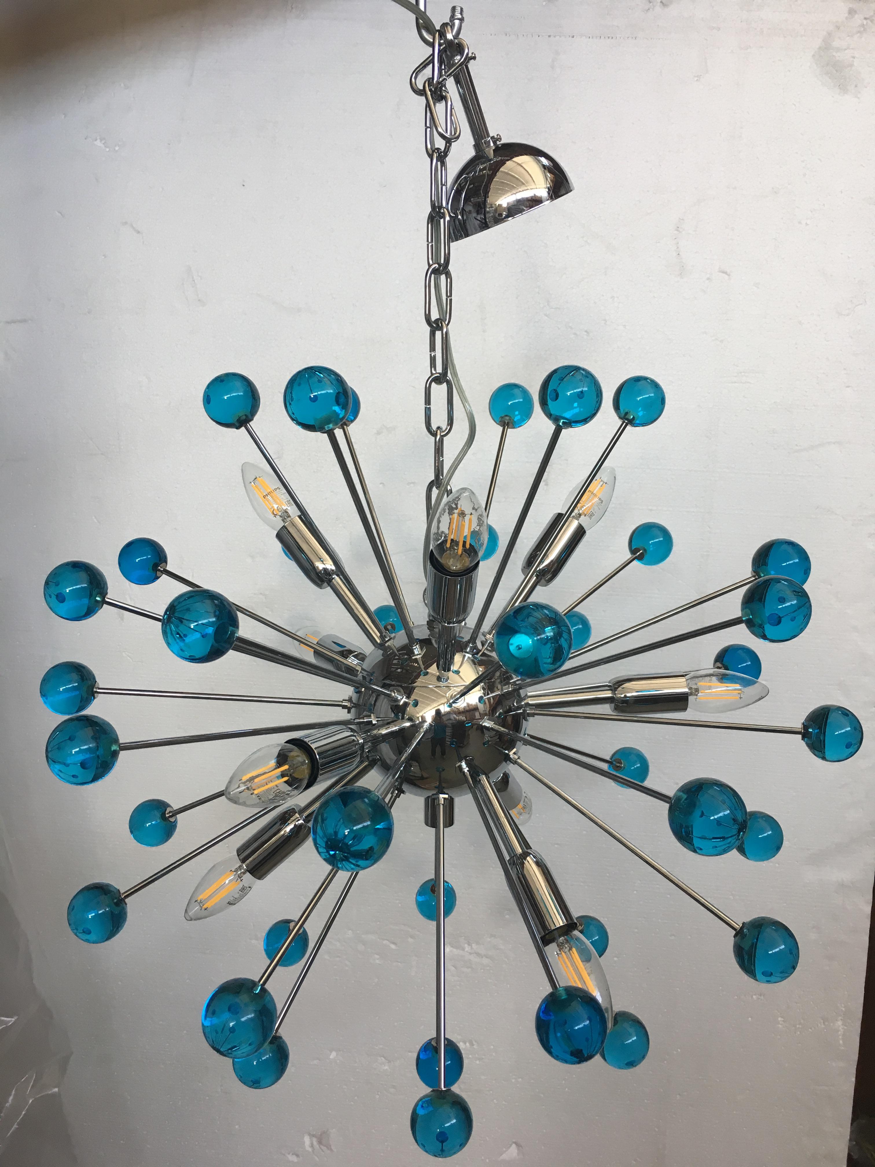 Sputnik style blue Murano glass chandelier | Selency