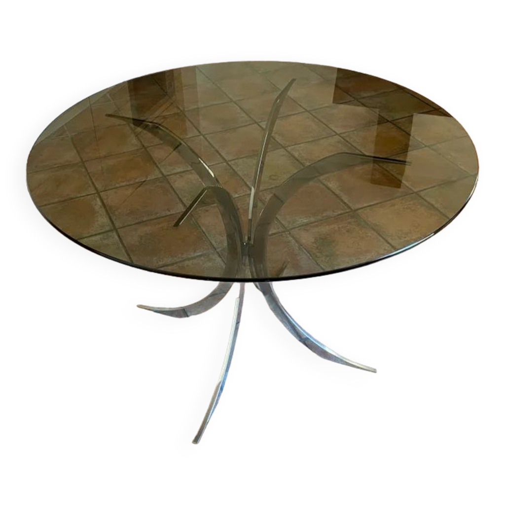 Table roche bobois. 1970. acier chromé et verre. | Selency