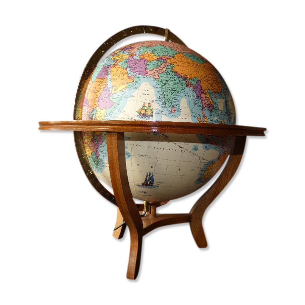 Mappemonde taride sur socle bois 3 pieds lumineuse | Selency