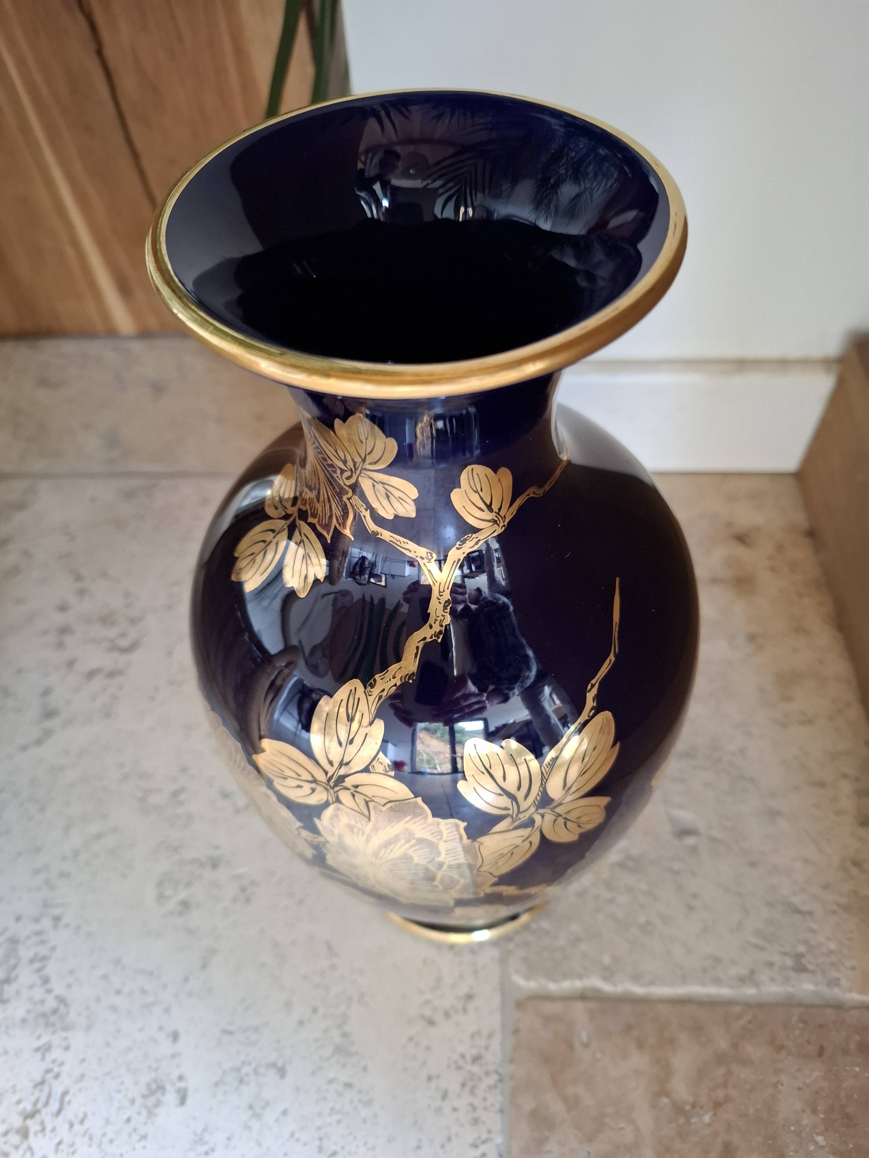 Vase bleu de Tours, signé Gustave Asch, Sainte Radegonde | Selency