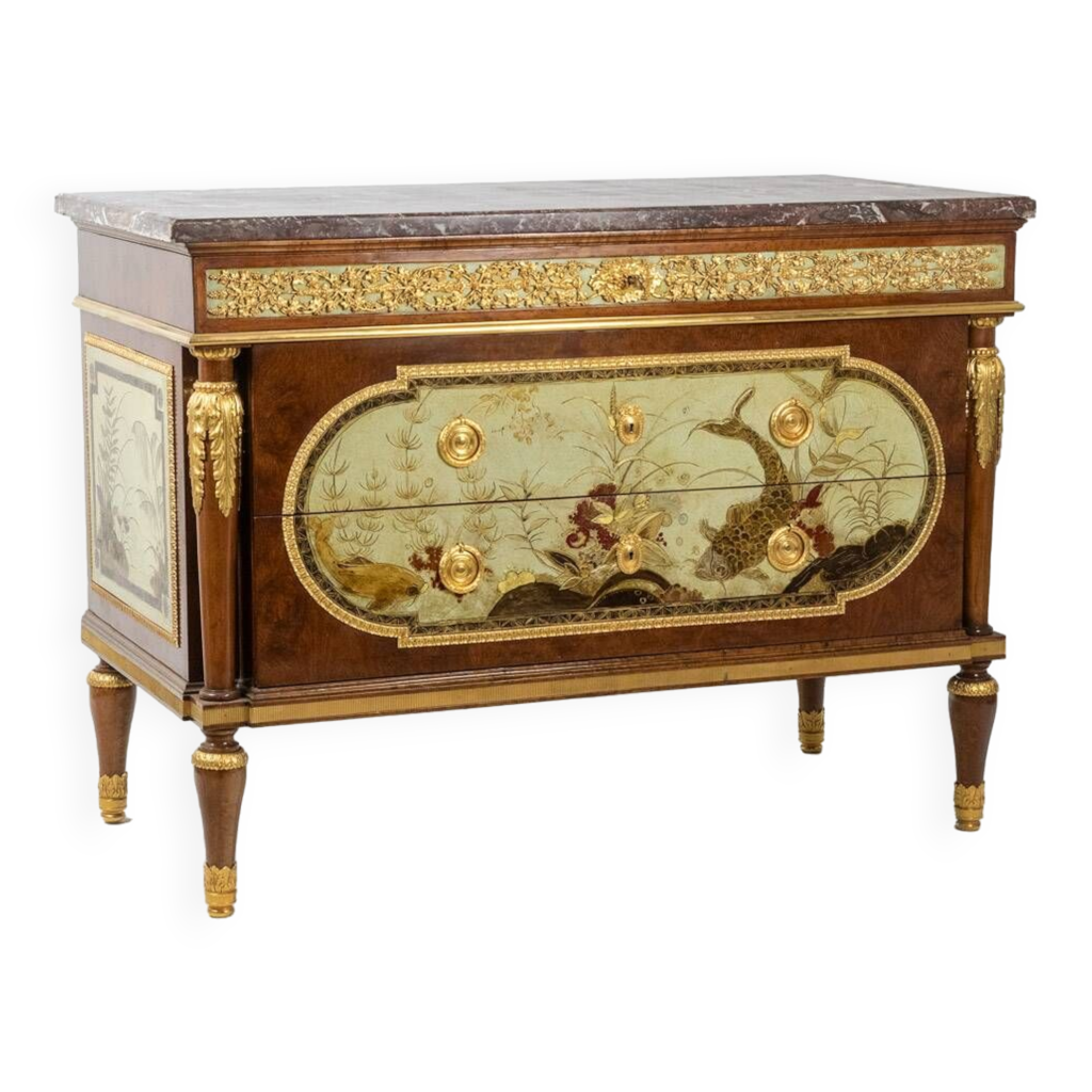 Commode de style Empire en laque, bronze et marbre. XIXe siècle. | Selency