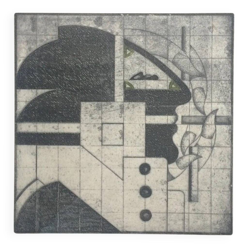 Adam lude döring ( 1918-1985).le fumeur,1974.eau-forte et aquarelle ...