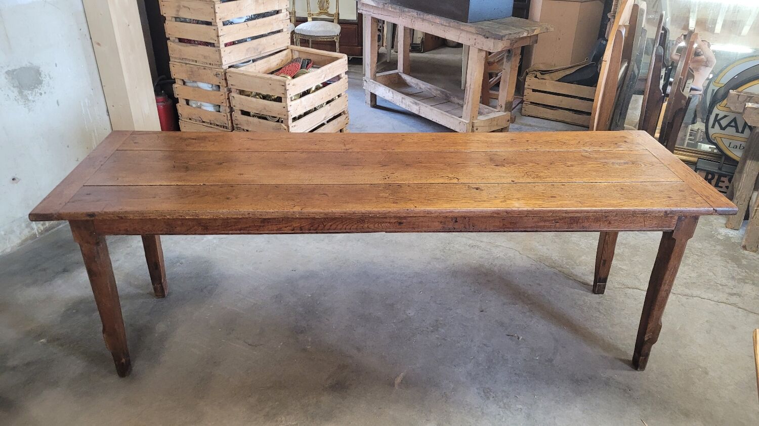 Table de ferme rustique ancienne 19ème en chêne massif -2m20 | Selency