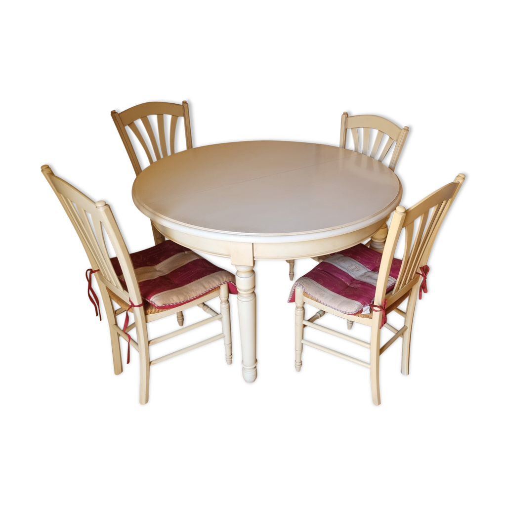 Lot table ronde extensible et 4 chaises avec houses | Selency
