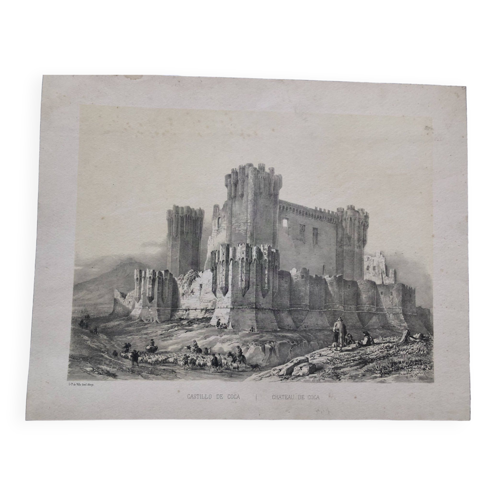 Gravure mi xix° chateau de coca castillo espagne, dessin villa-amil ...