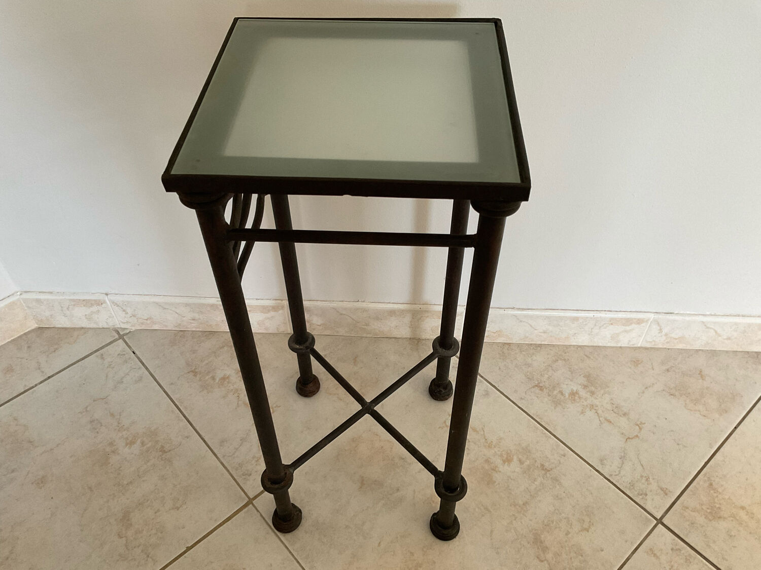 Sellette fer forgé et verre trempé Louis Drimmer | Selency