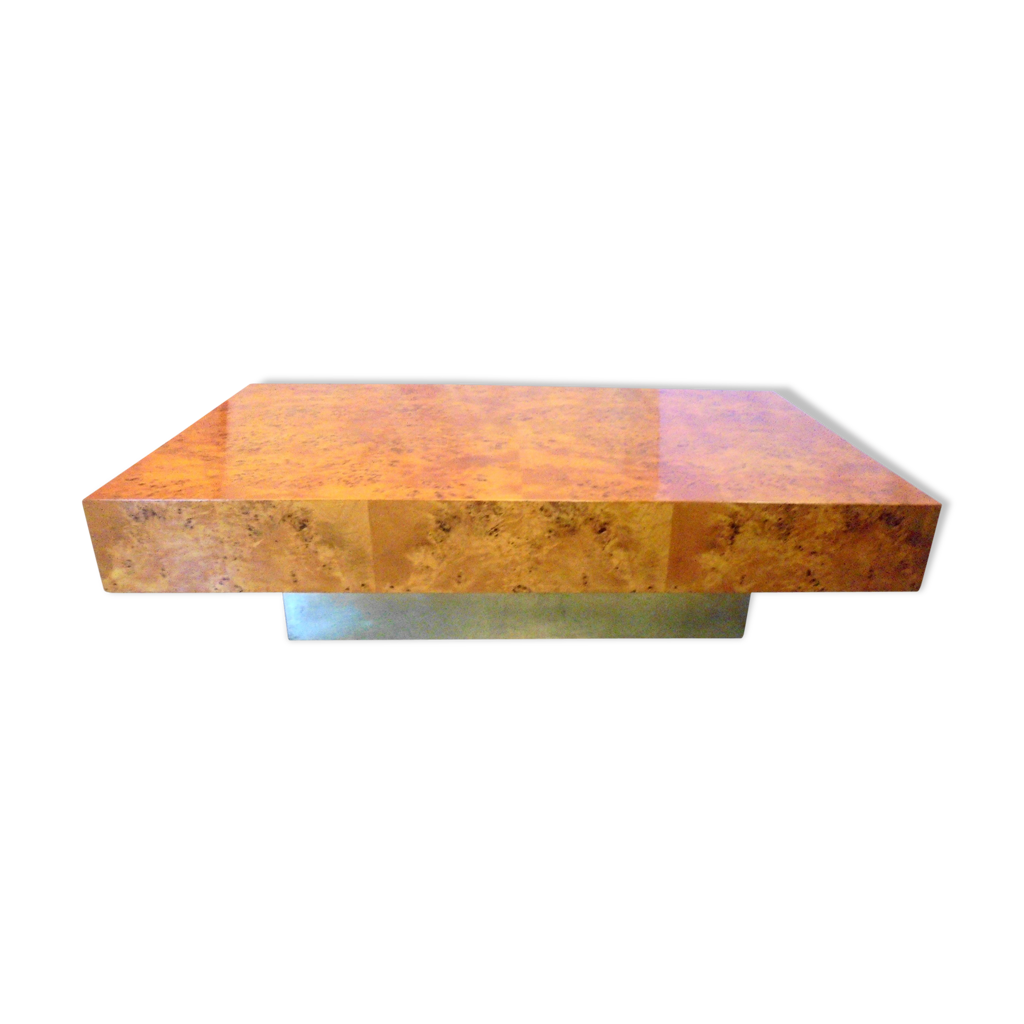 Table basse en loupe d'orme Roche Bobois des années 70 | Selency