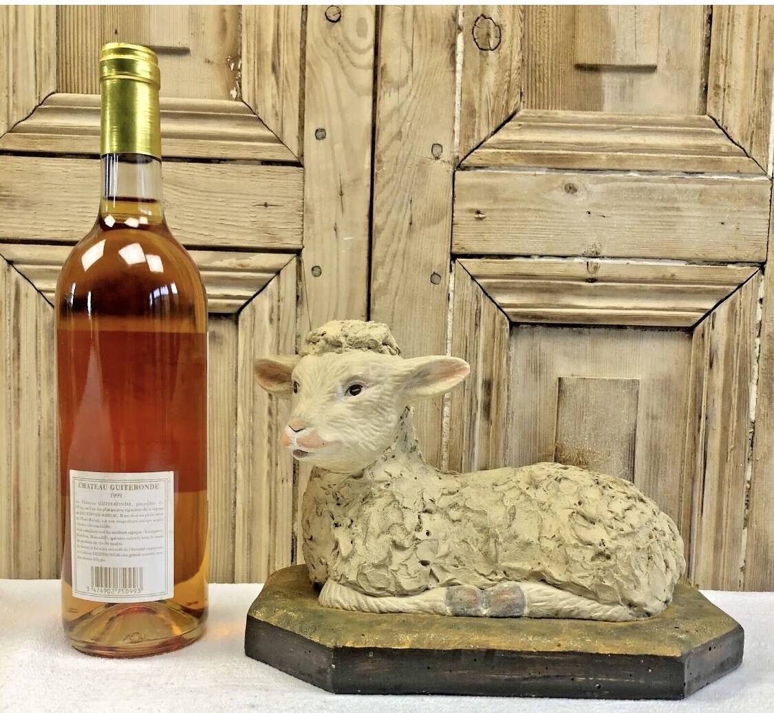 Grand santon statue mouton plâtre crèche église XIX | Selency