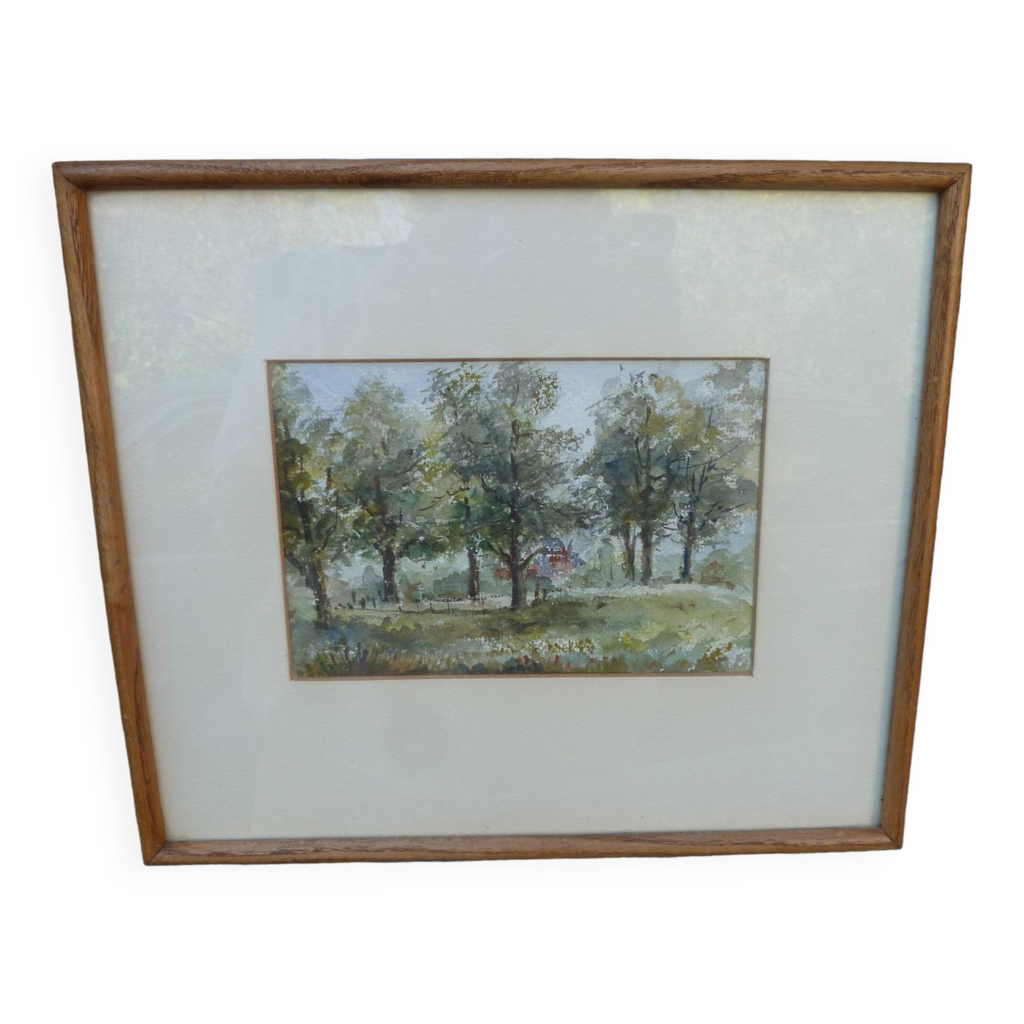 Tableau aquarelle Fin XIXème originale Paysage encadré | Selency