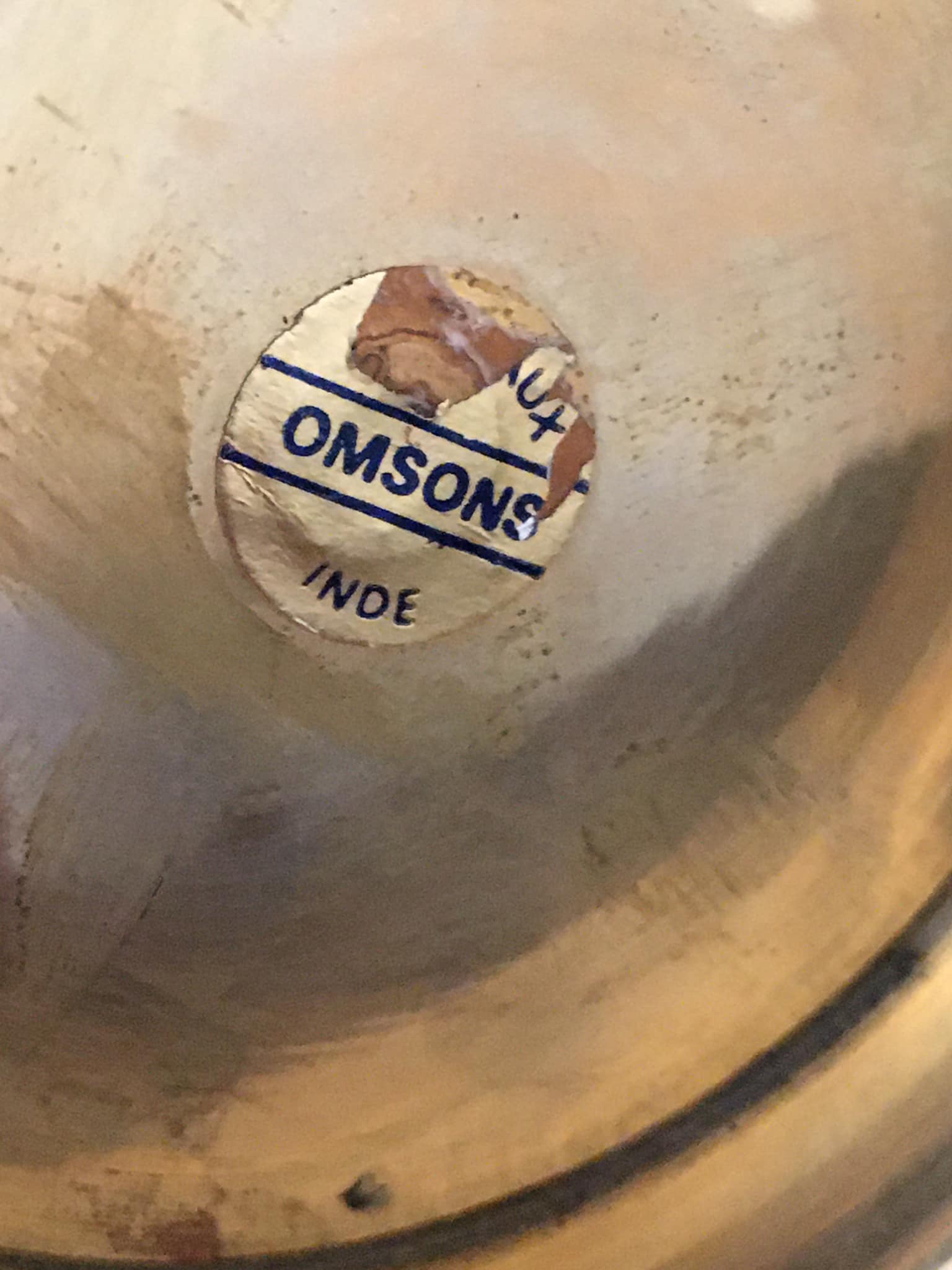 Enamelled cloisonné brass teapot. Floral motifs. Original Label Omsons ...