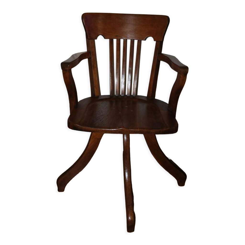 Fauteuil dit "Américain" en chêne, piètement quadripode pivotant | Selency