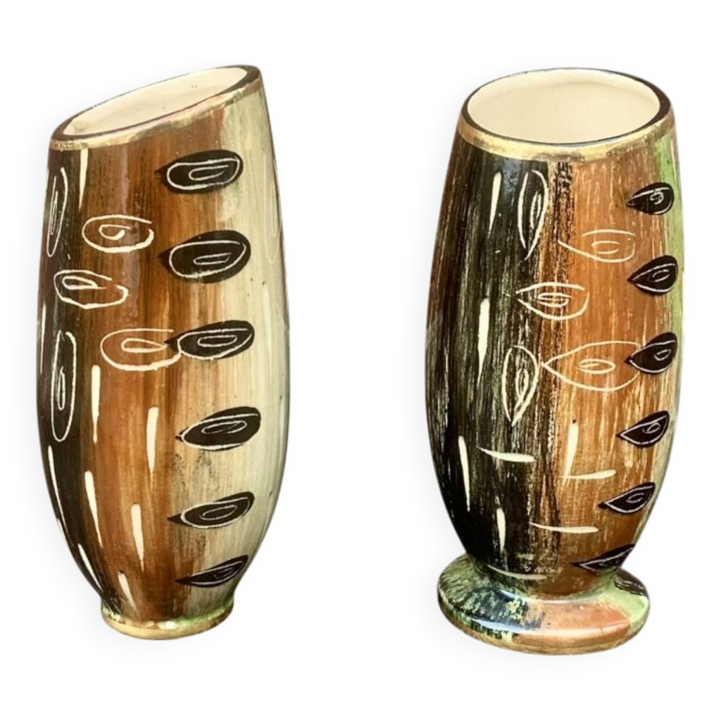 Deux anciens vases en faïence de Hubert Bequet (Belgique) - années 50 ...