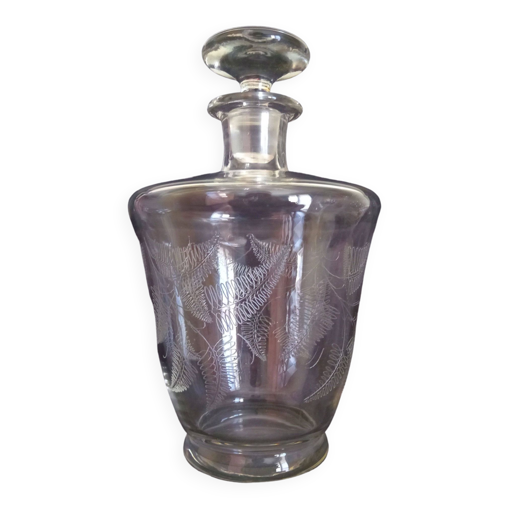 Carafe à spiritueux en cristal fin gravé motifs fougère | Selency
