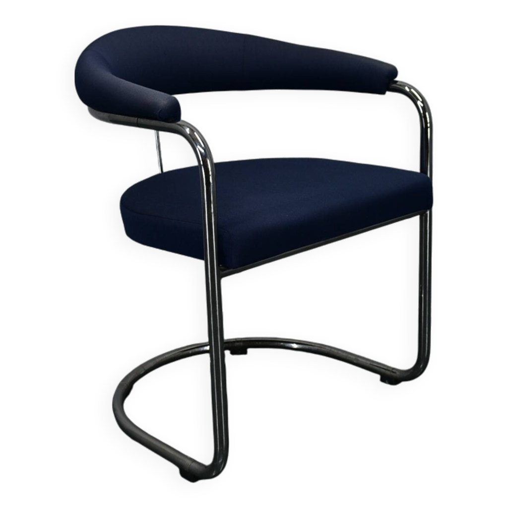 Fauteuil chromé "Ss33" en tissu bleu d'Anton Lorenz pour Thonet, années 1970 | Selency