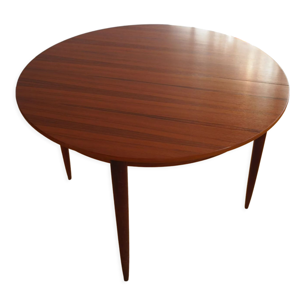 Table ronde vintage scandinave avec 1 allonge | Selency