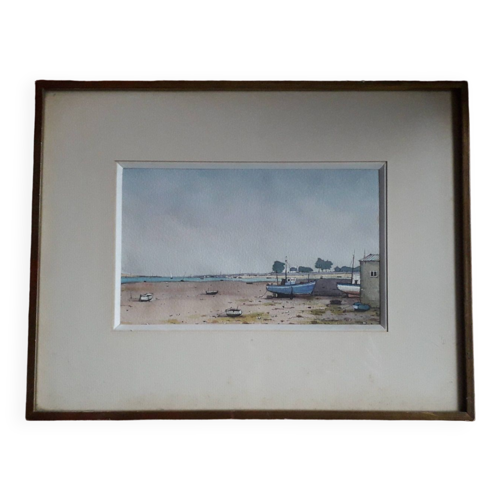 Tableau ancien représentant un paysage de mer | Selency