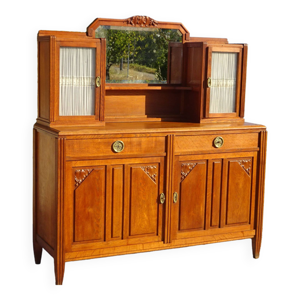 Buffet époque Art déco avec 2 vitrines et miroir central | Selency
