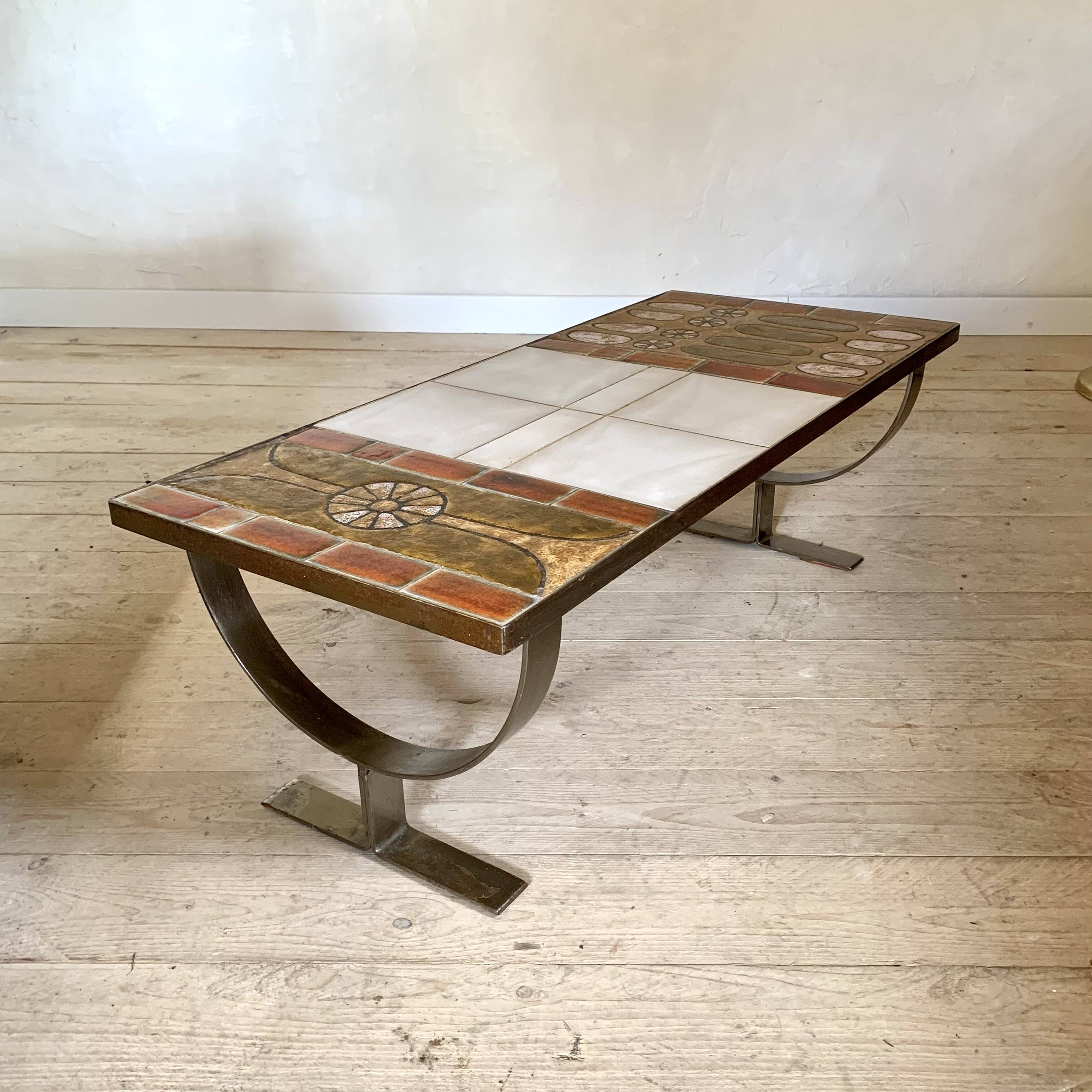 Table basse céramique et acier brossé de Jean Gregorieff | Selency